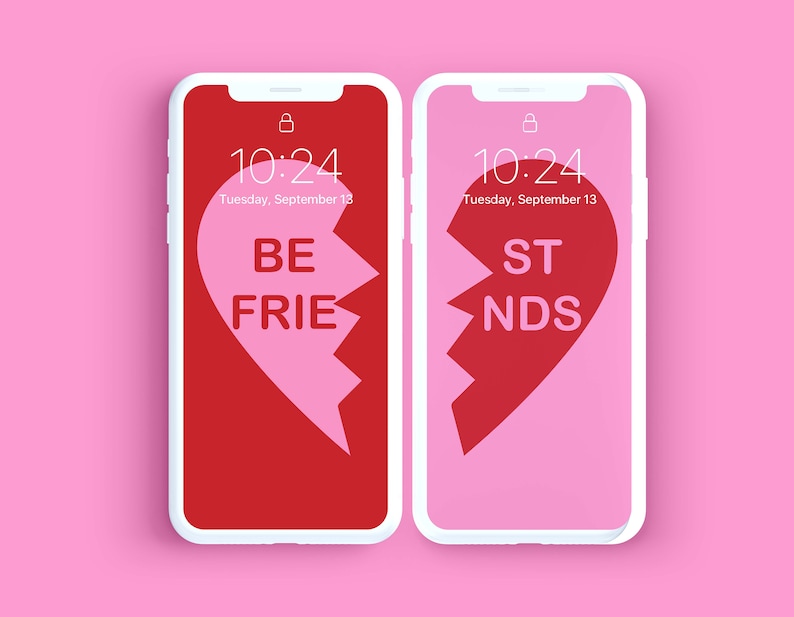 Pair of BFF Broken Heart Halves Phone Wallpaper - Etsy