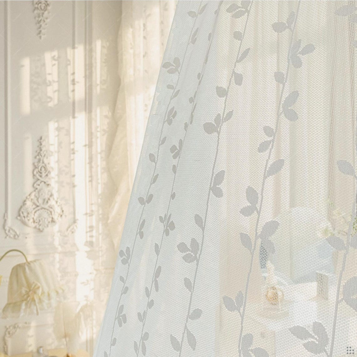 White Embroidered Sheer Curtain, Elegent Light Filtering Window Panel ...