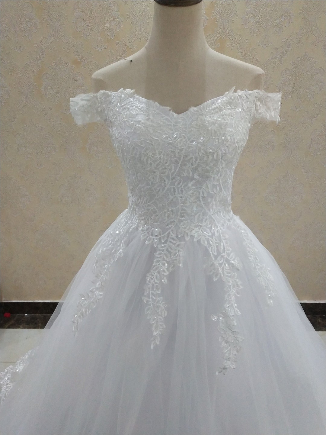 Princess Ivory White Wedding Dress off Shoulder Lace Bridal - Etsy