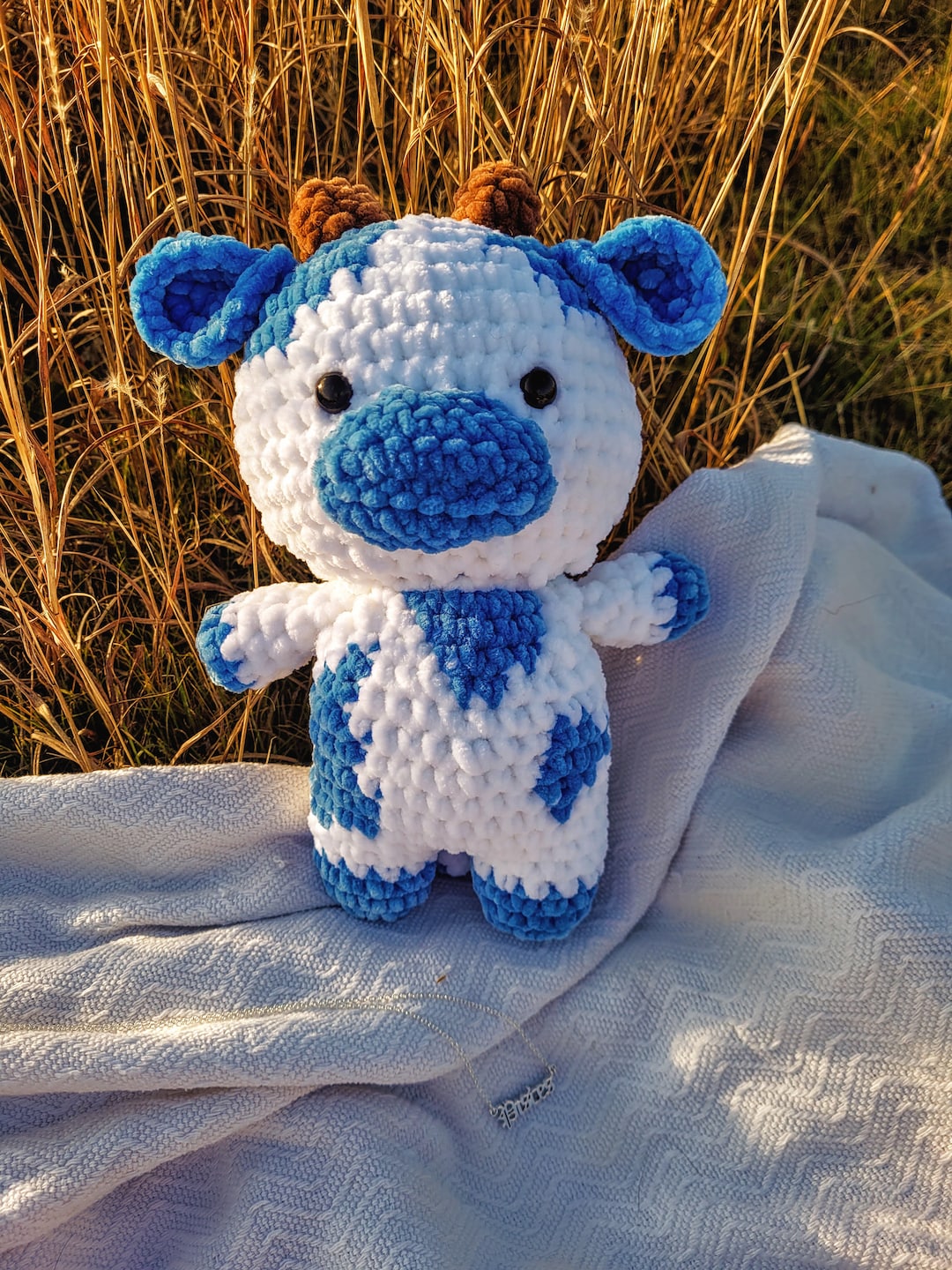Blueberry Cow Plushie - Handmade Crochet Amigurumi - Blue Cow - Extra ...