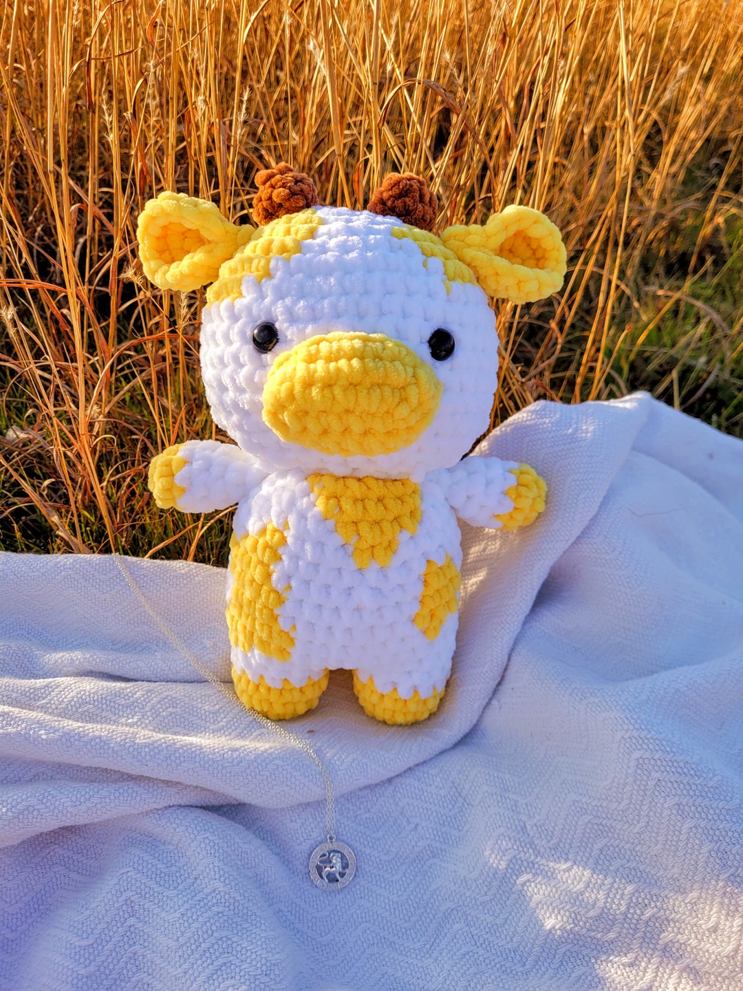 Lemonade Cow Plushie - Handmade Crochet Amigurumi - Yellow Cow - Extra ...