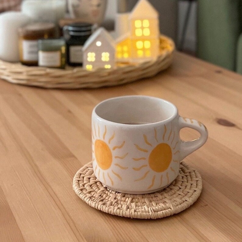 Handmade Ceramic Sun Mug, Espresso Cup, Pottery Tea Cups Set, Gift for ...
