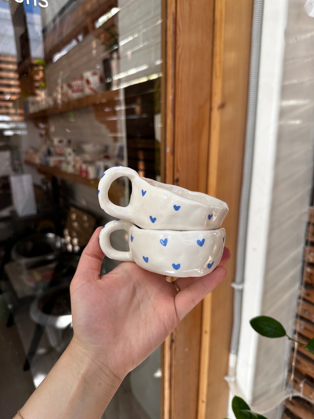 Handmade Mini Blue Heart Ceramic Mug,cute Espresso Cup, Pattern Mug ...