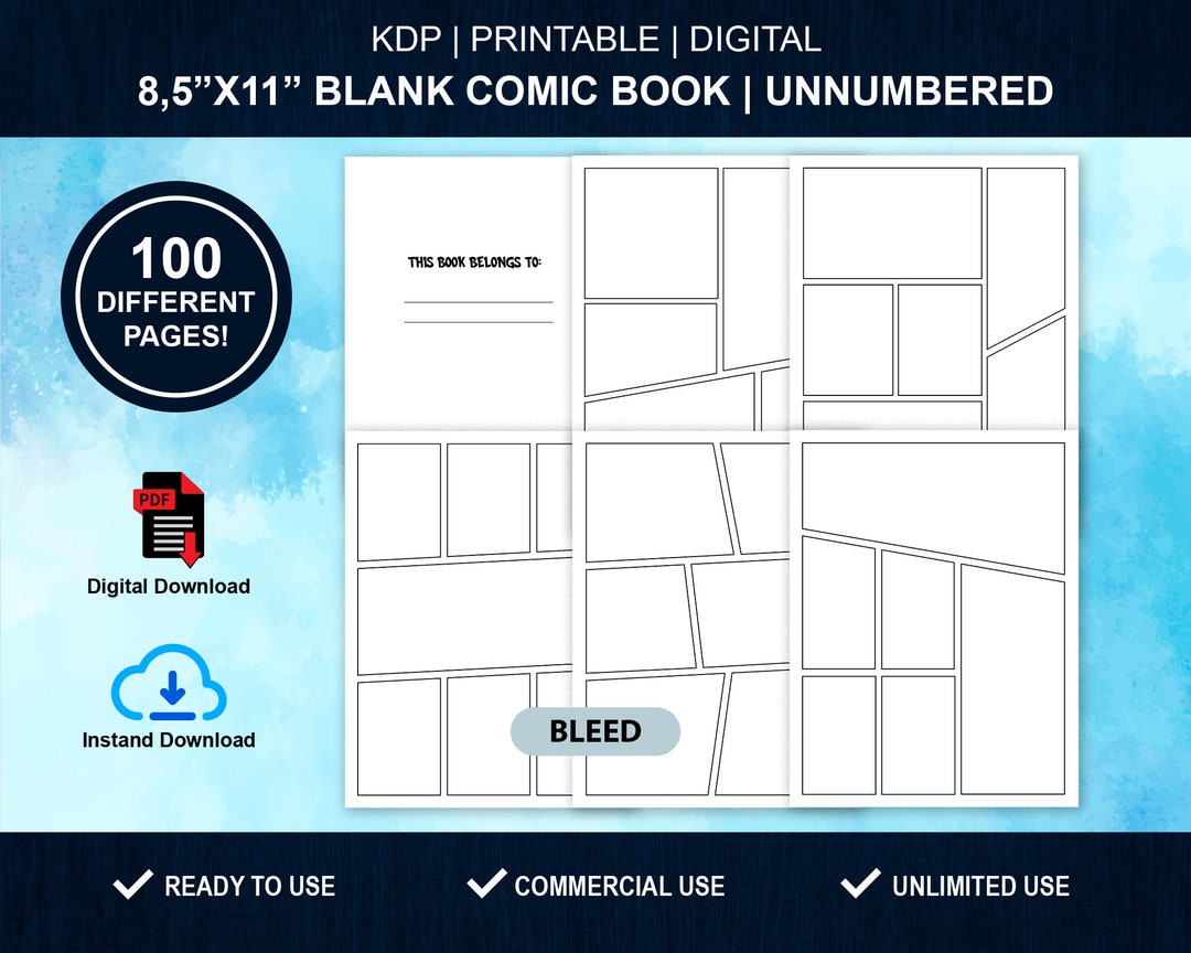 KDP Interior - 8,5" X 11", Comic Book Interior for KDP Amazon, 100 ...