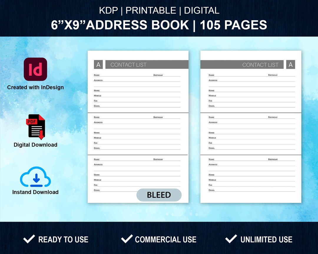 KDP Low Content Interior - 6" X 9", Interior Address Book for Amazon ...