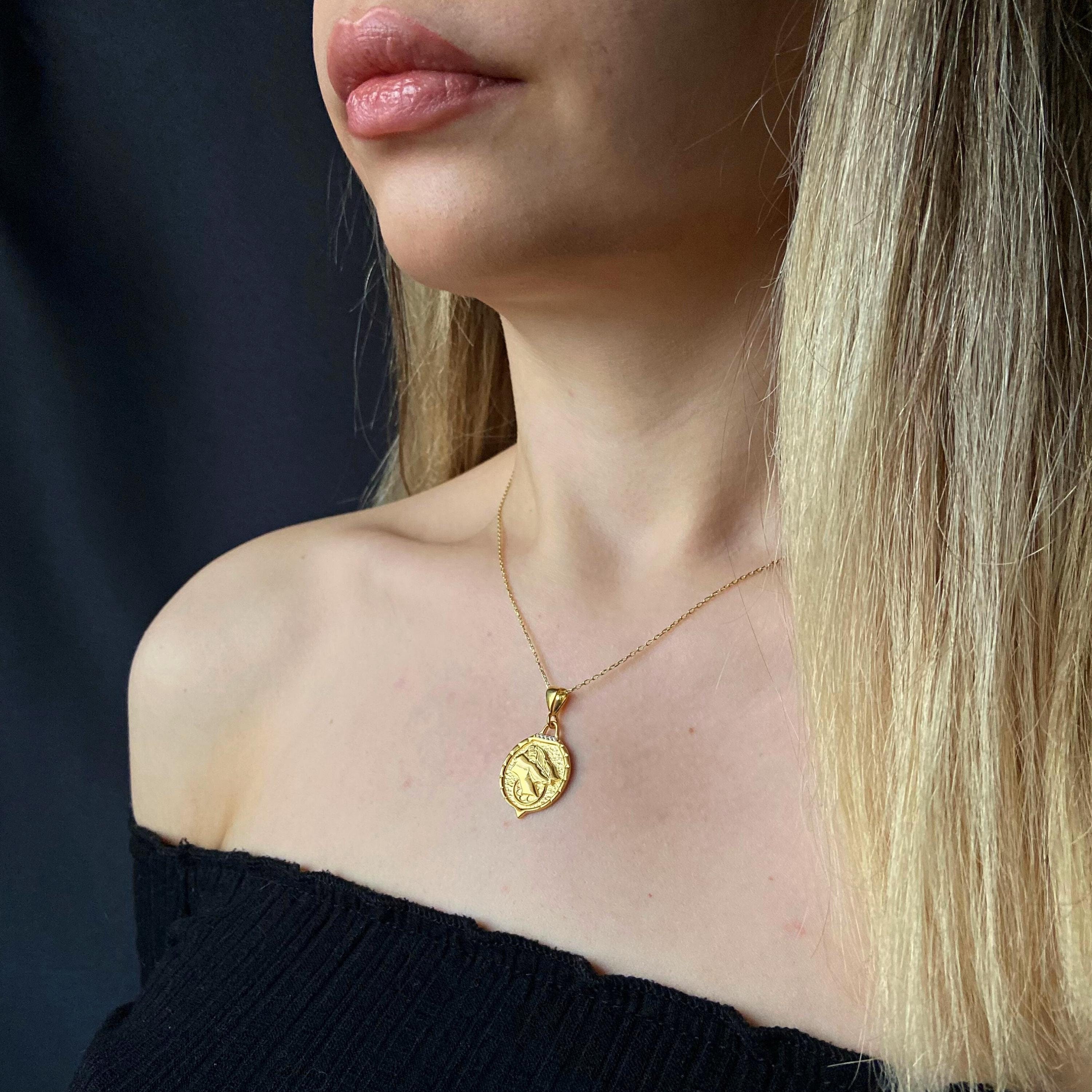 Goddess Fortuna Necklace, Gold Mythological Charm, Luck Pendant ...