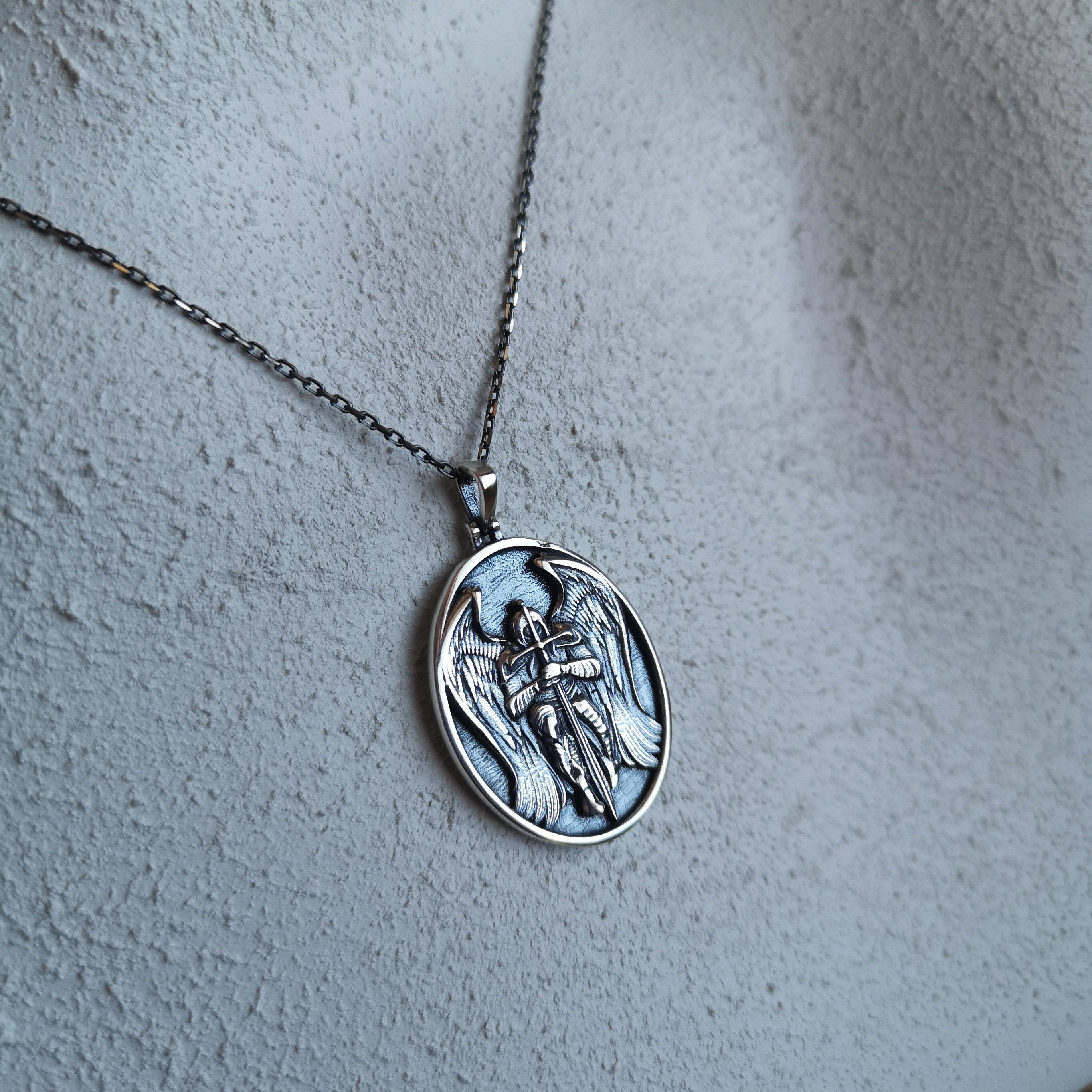 Archangel St. Michael Necklace, Dainty Sterling Silver Medallion ...