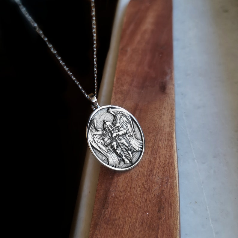 Archangel St. Michael Necklace, Dainty Sterling Silver Medallion ...
