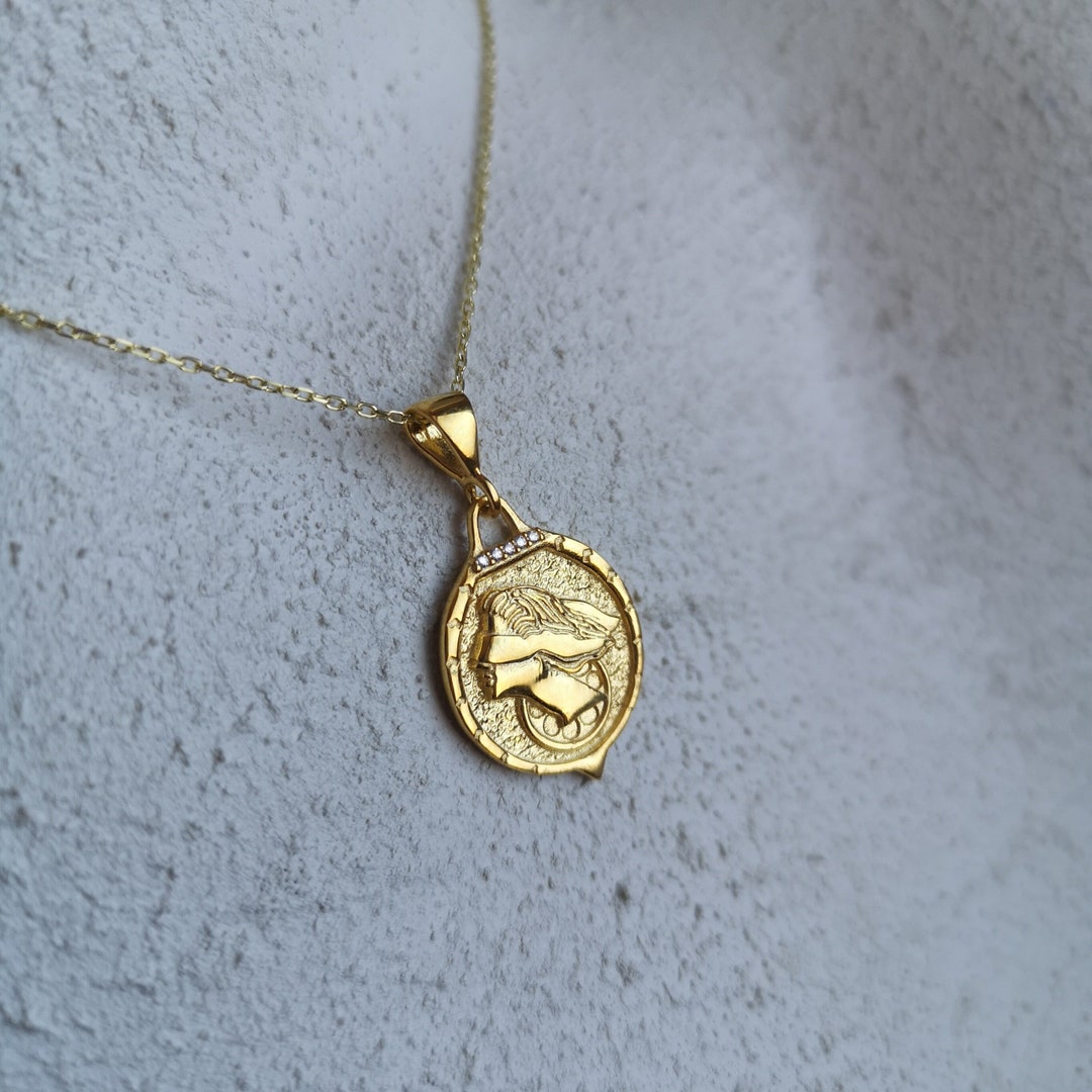 Goddess Fortuna Necklace, Gold Mythological Charm, Luck Pendant ...