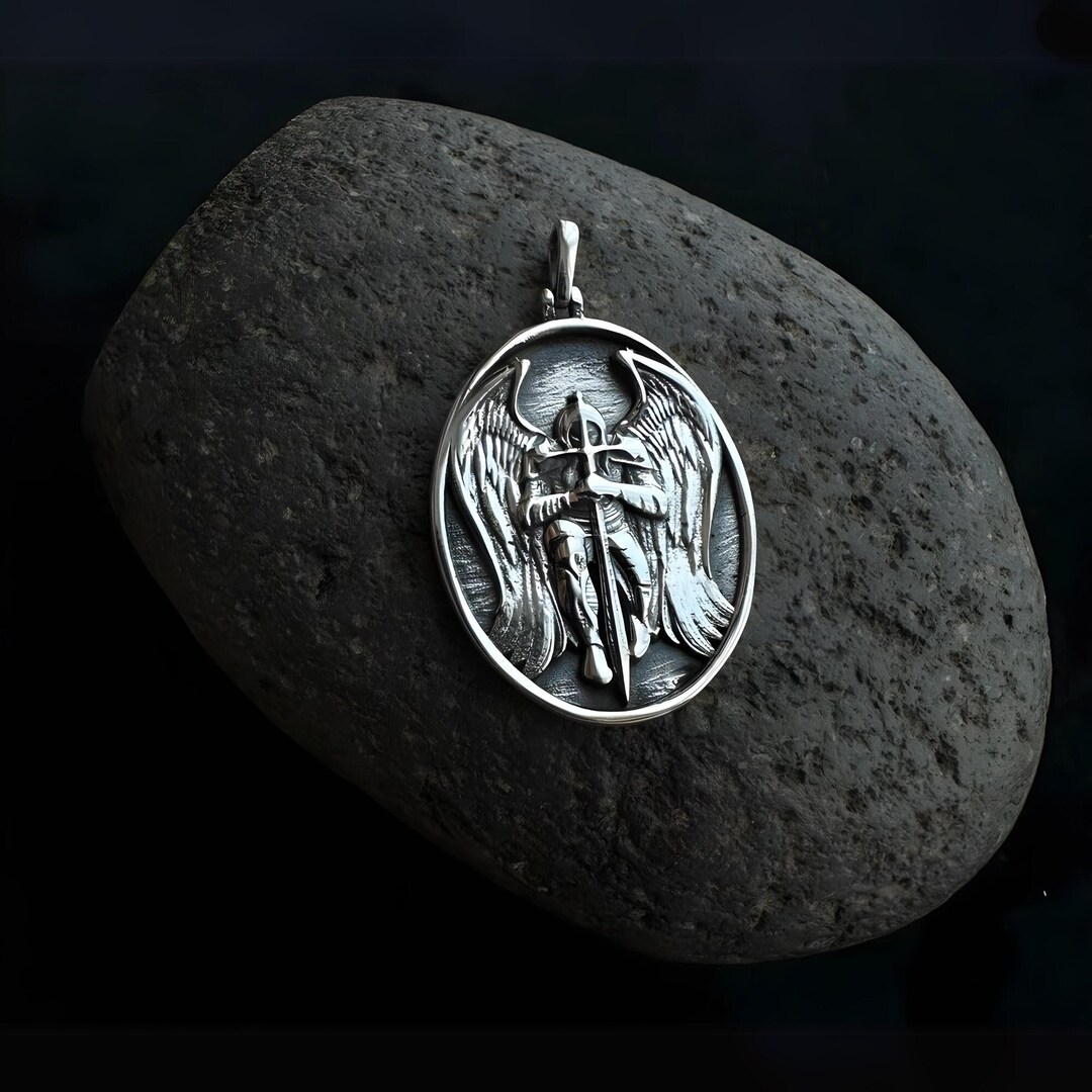 Archangel St. Michael Necklace, Dainty Sterling Silver Medallion ...