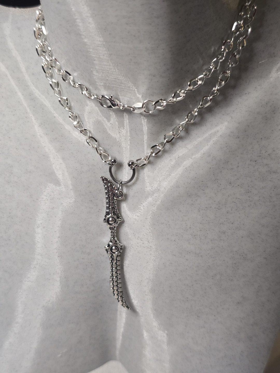 Silver Sword Necklace With Thick Chain and Piercing Center Clasp - Etsy