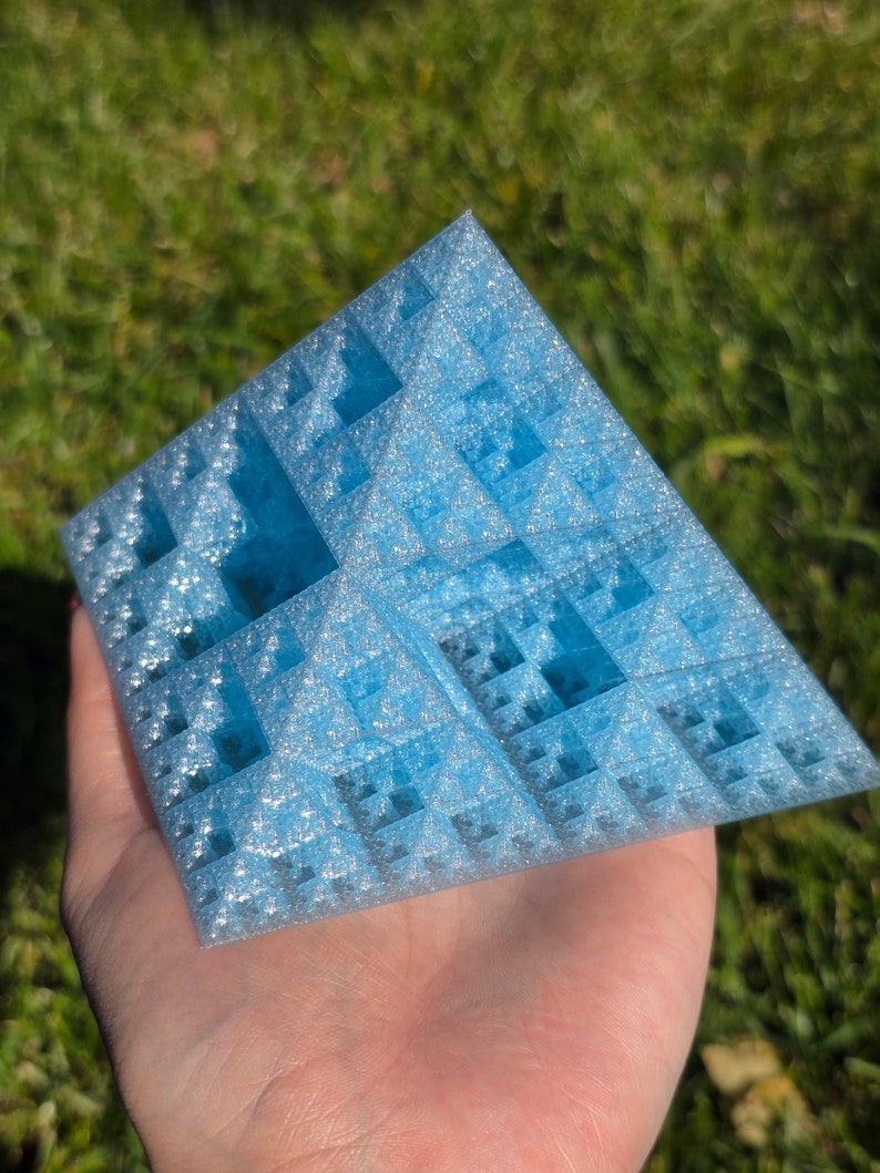 Fractal Pyramid, Translucent Icy Blue 3D Printed Sierpinski Fractal ...