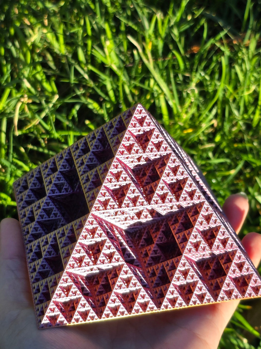 Fractal Pyramid, Unique Metallic Rainbow Tricolor 3D Printed Sierpinski ...