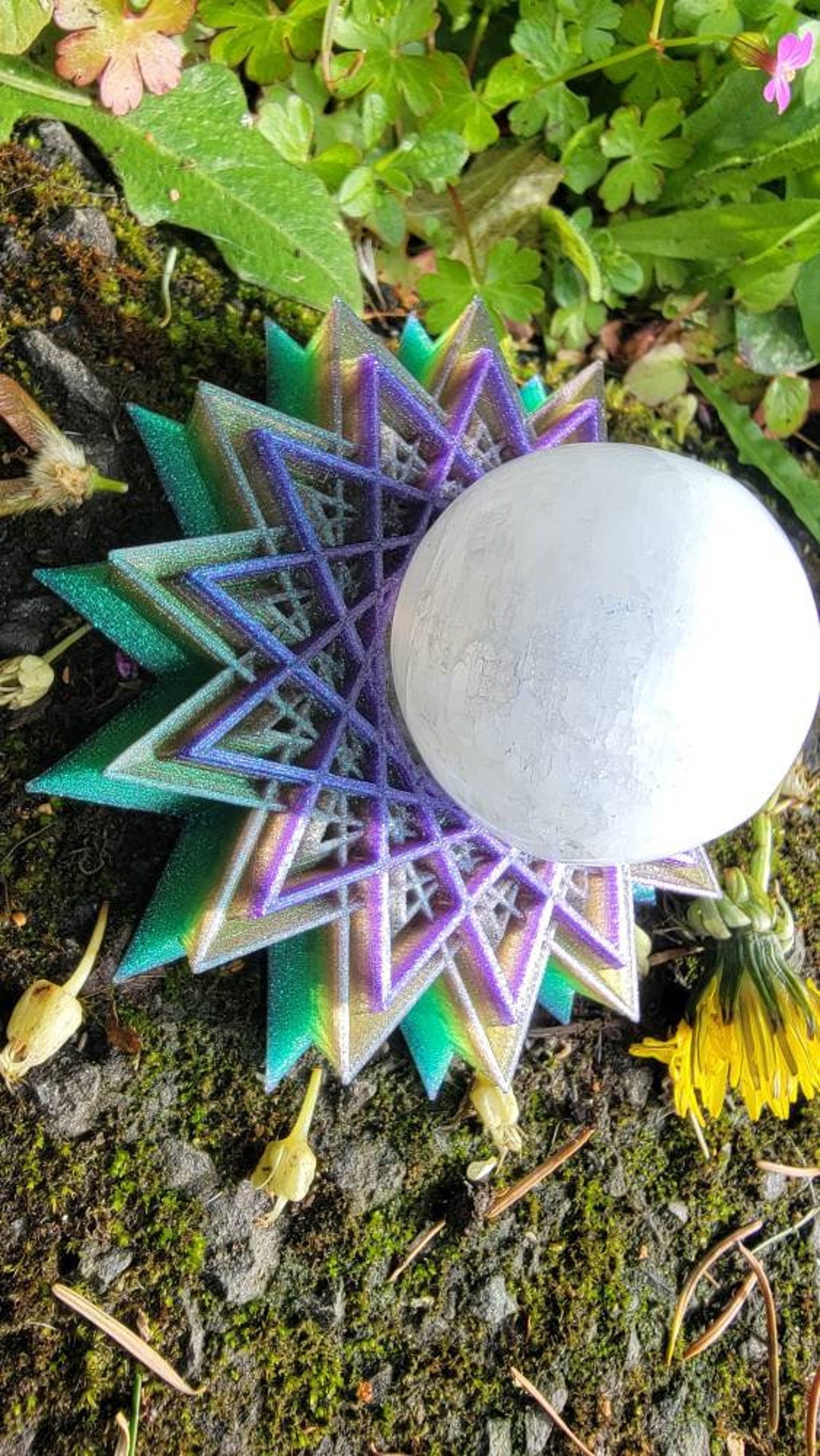 Sacred Geometry Star With Selenite Crystal Sphere, Crystal With Display ...