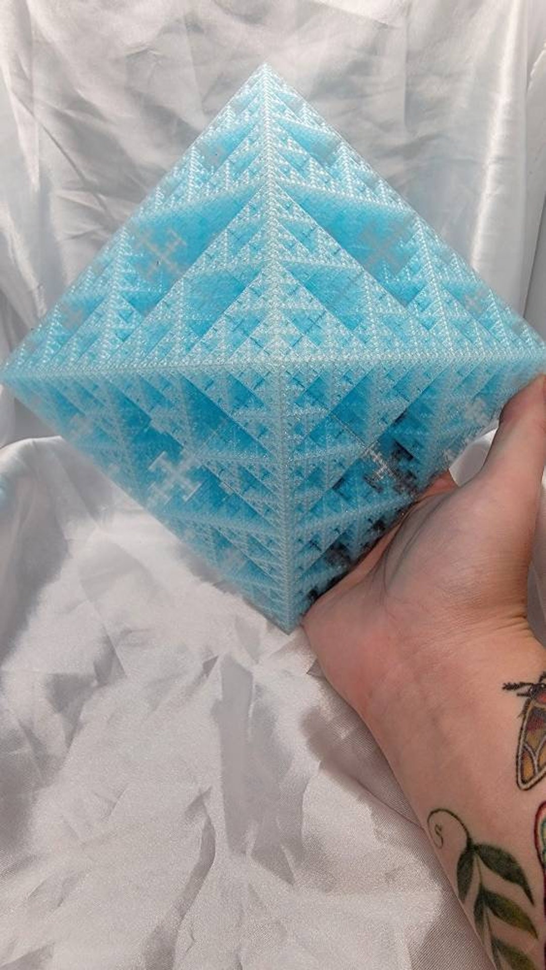 Large Fractal Pyramid, Clear Icy Blue 3D Printed Sierpinski Fractal ...