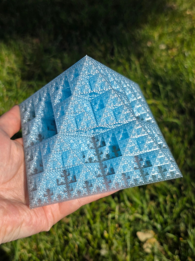 Fractal Pyramid, Translucent Icy Blue 3D Printed Sierpinski Fractal ...