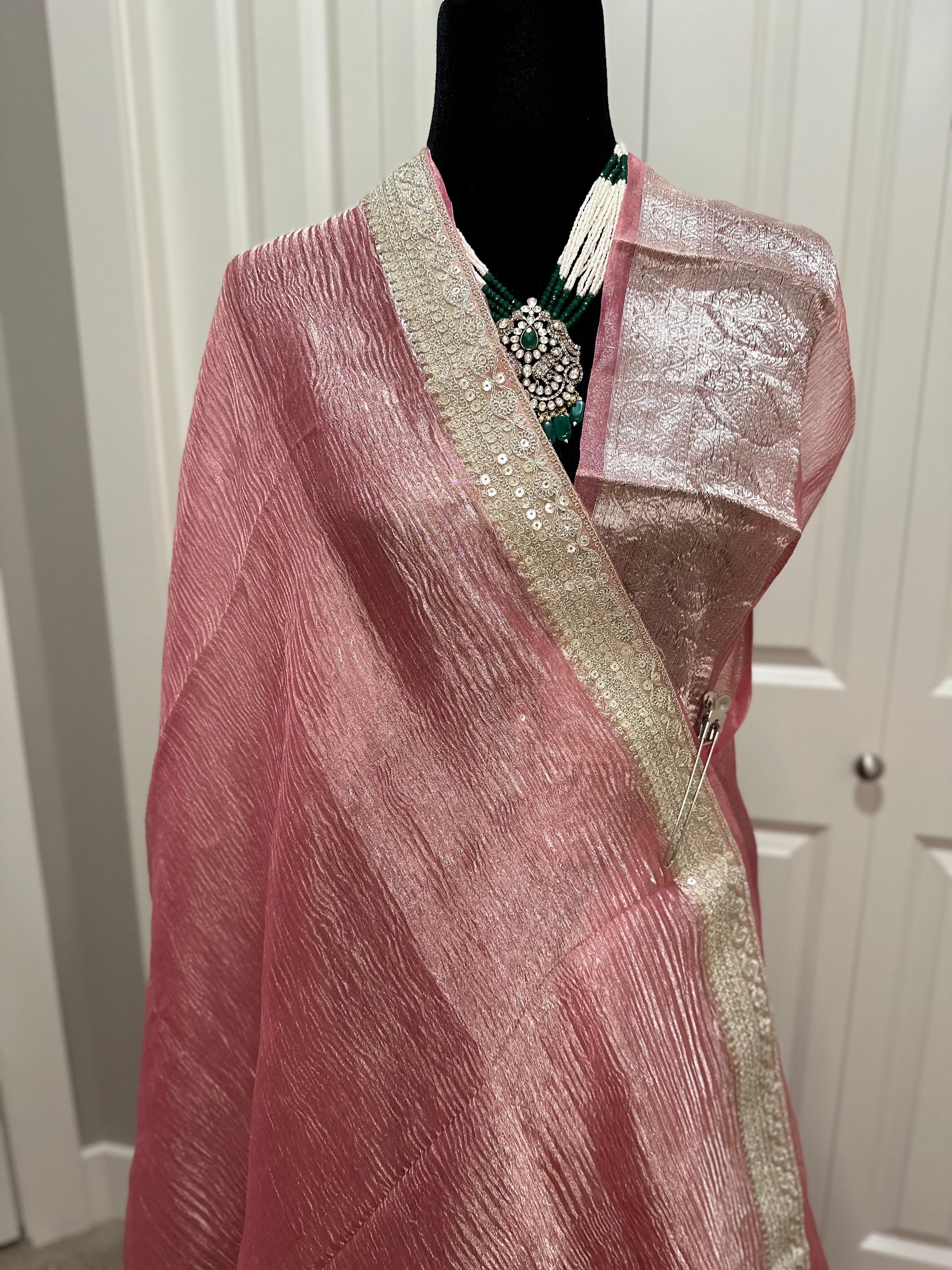 Tissue Banarasi Pure Crushed Tissue Silk Handwoven Saree With Blouse ...