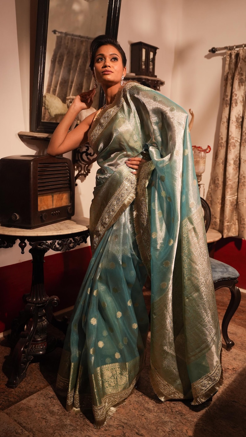 Tissue Silk Saree Banarasi – Lightweight Wedding Guest Saree, Gotta ...