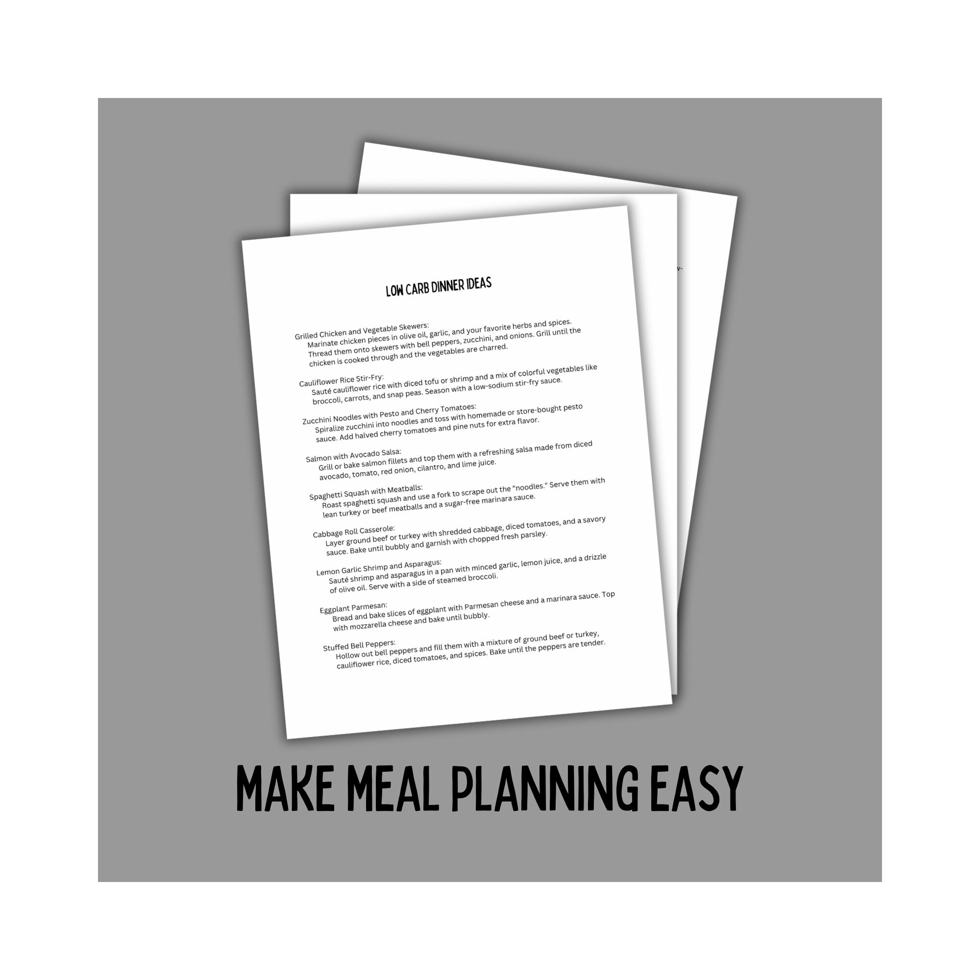 Low Carb Dinner Planner Ideas Printable Meal Planner Low Carb Meal Prepping Dinner Ideas Low