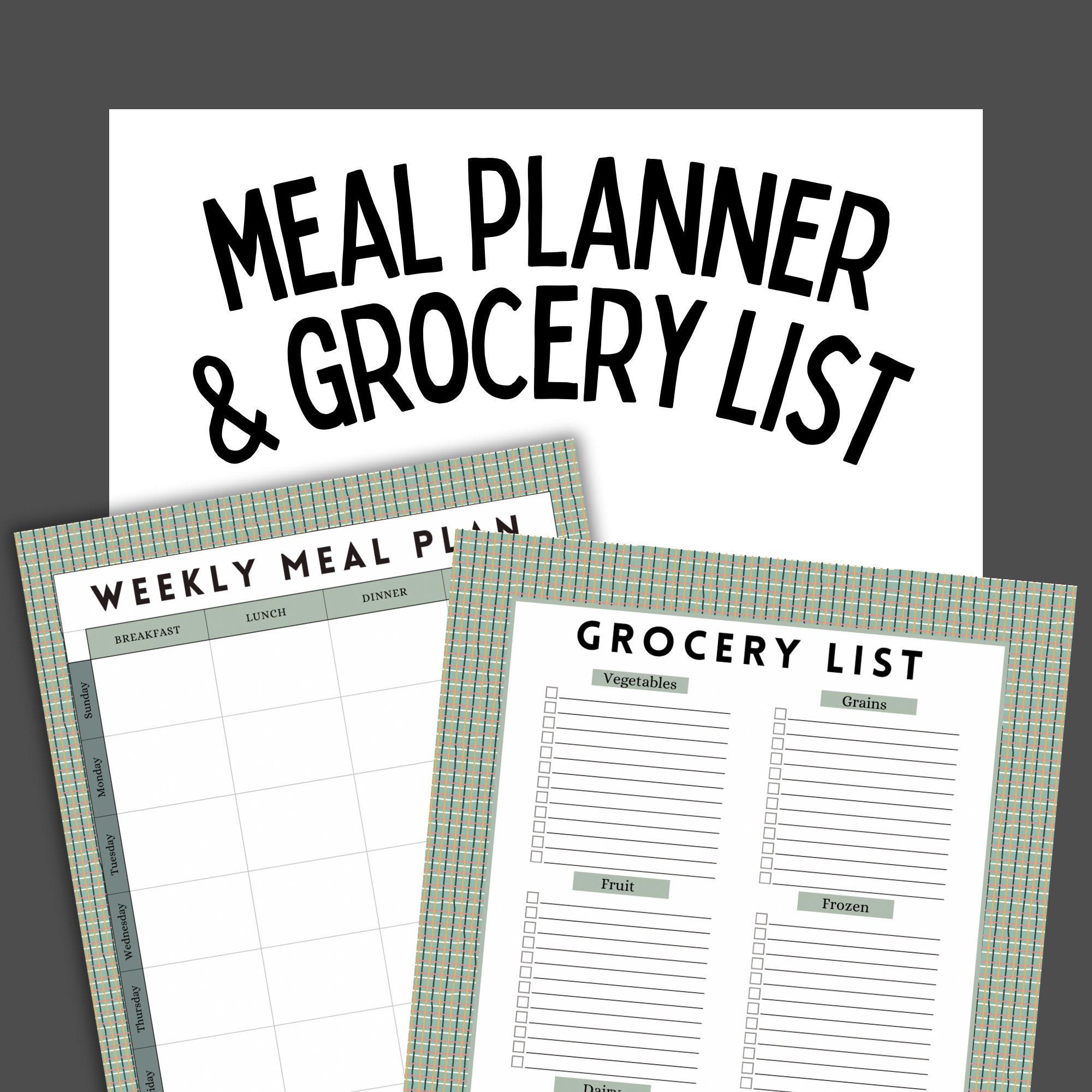 Grocery List and Weekly Meal Planner Printable Simple Meal Planner ...