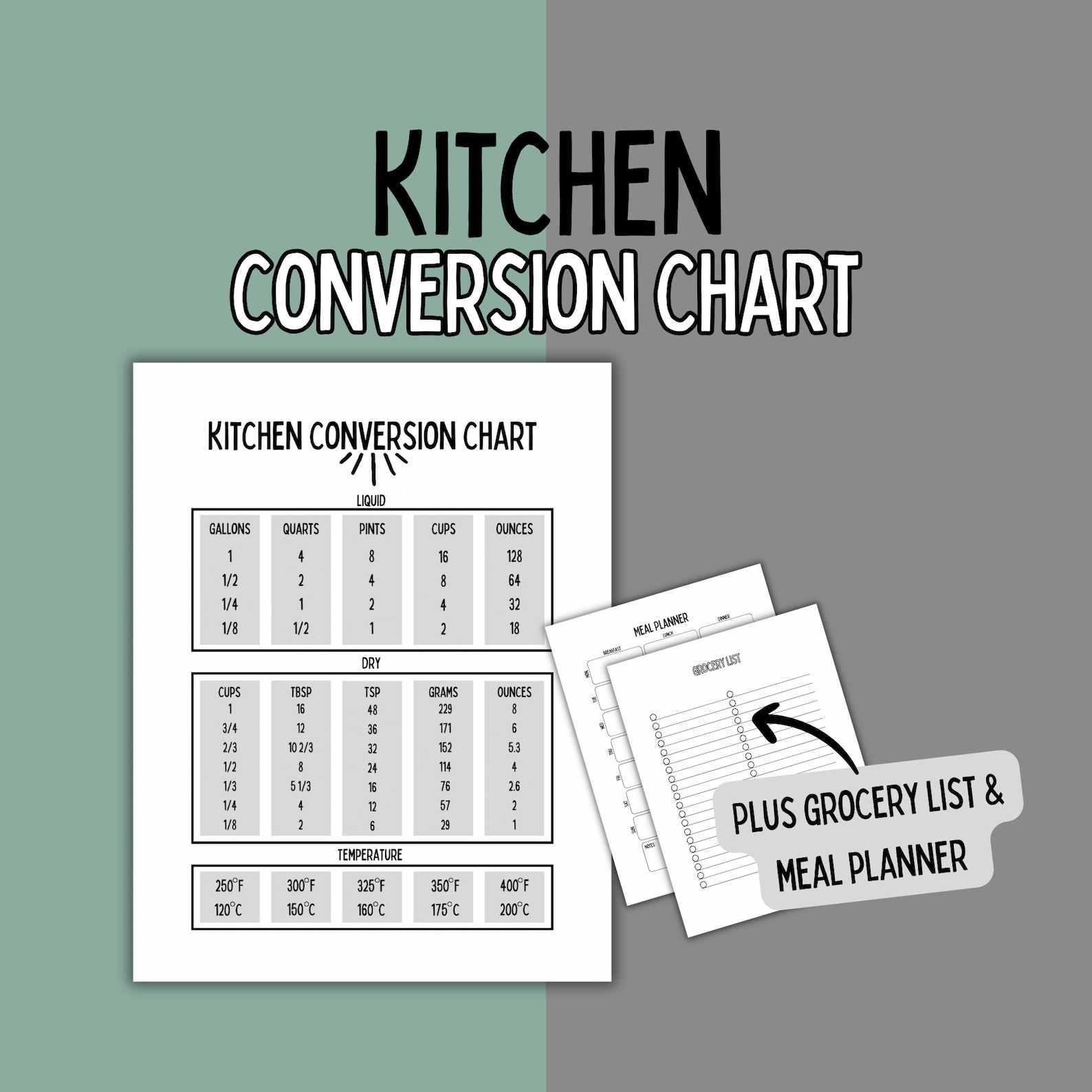 Printable Kitchen Conversion Chart Kitchen Decor Digital Download - Etsy