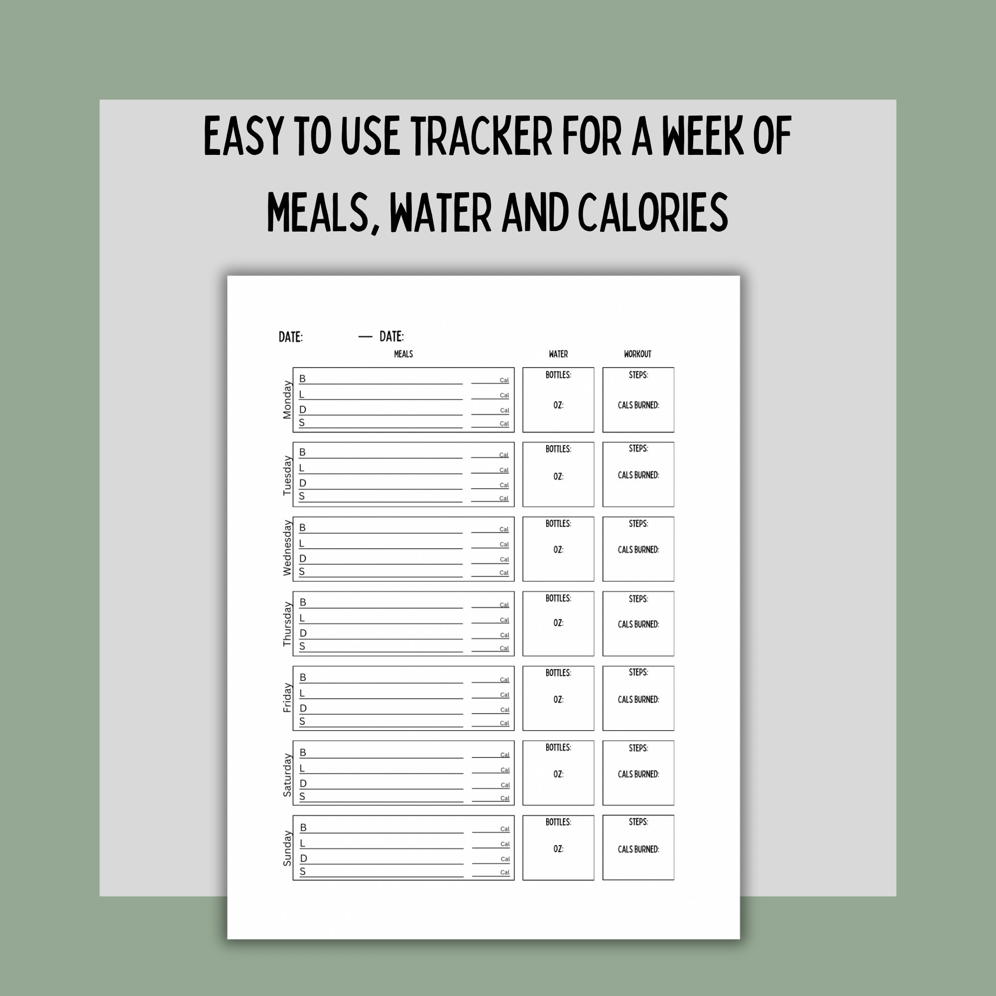 Printable Food Journal Tracker Carbs Calories Water Easy Meal Planner ...