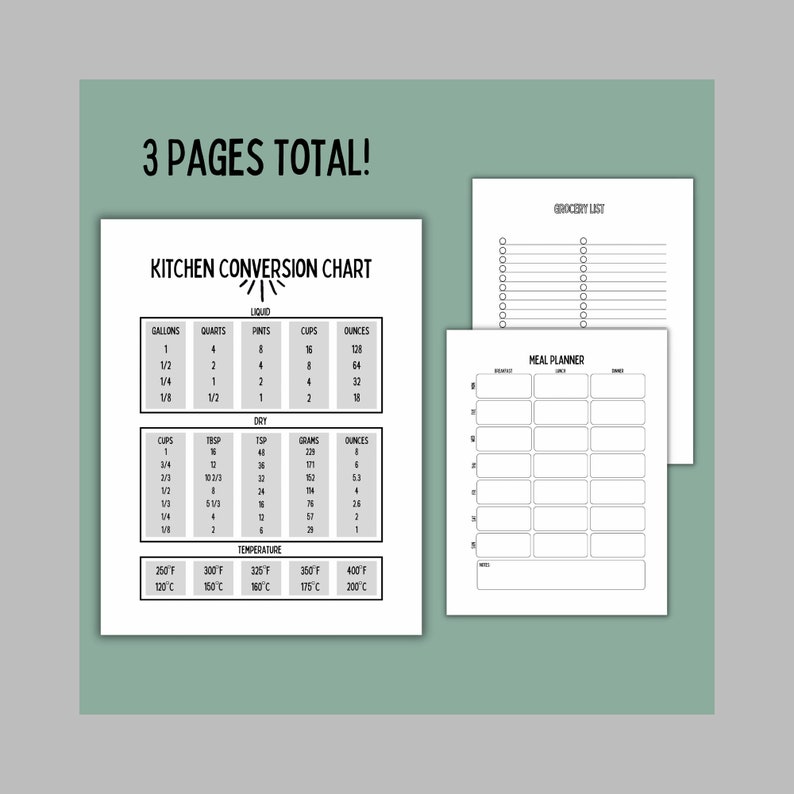 Printable Kitchen Conversion Chart Kitchen Decor Digital Download - Etsy