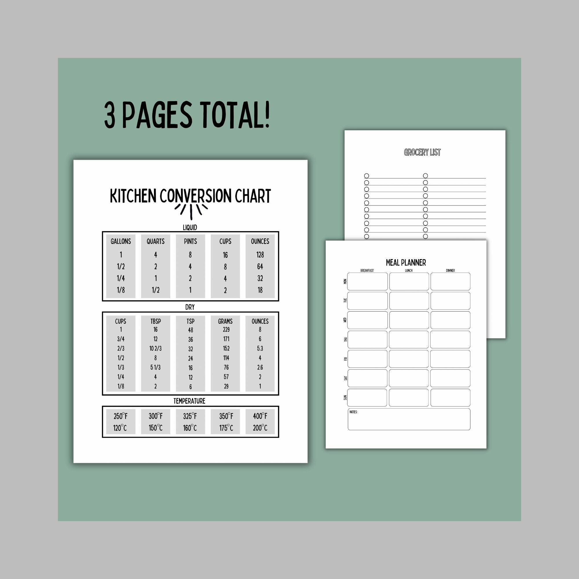 Printable Kitchen Conversion Chart Kitchen Decor Digital Download - Etsy