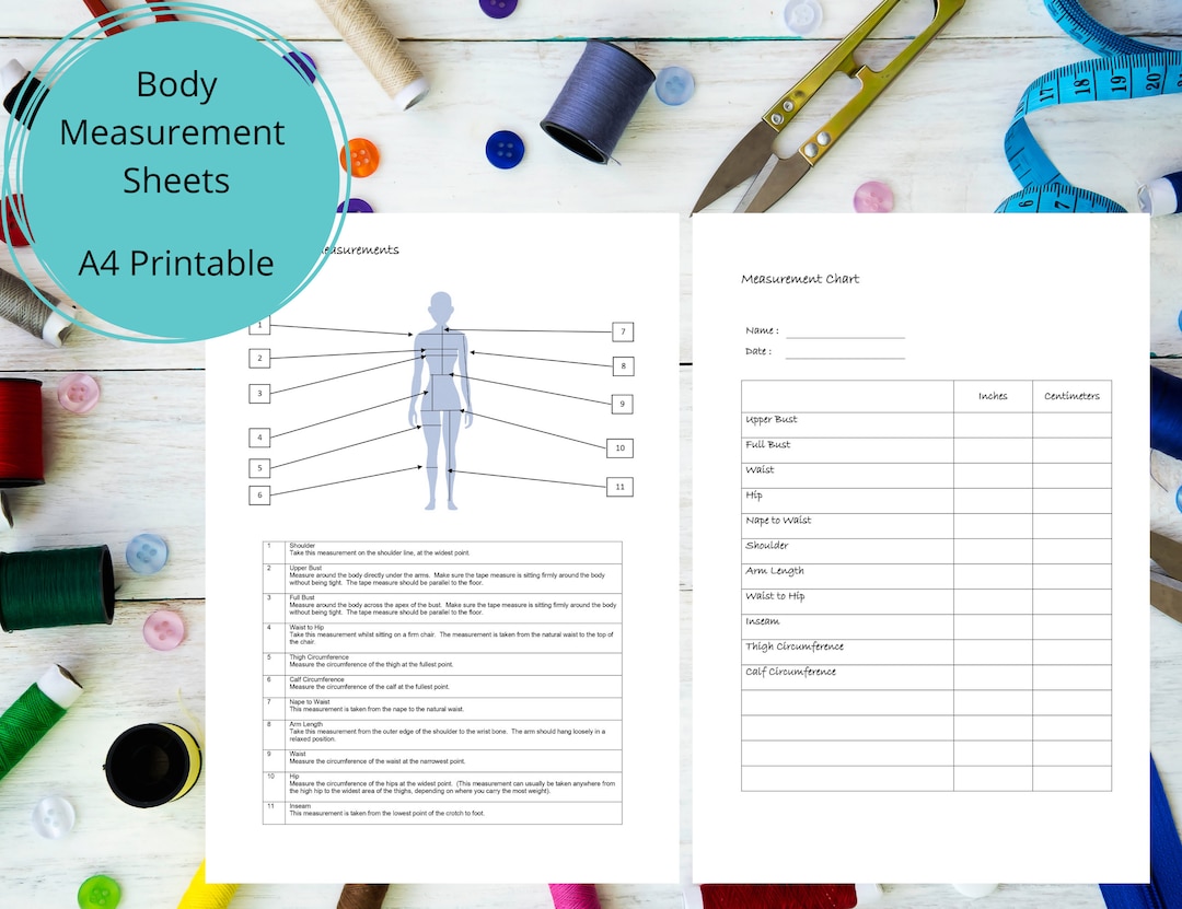 Body Measurement Chart, Measurement Sheet, Size Record - Etsy