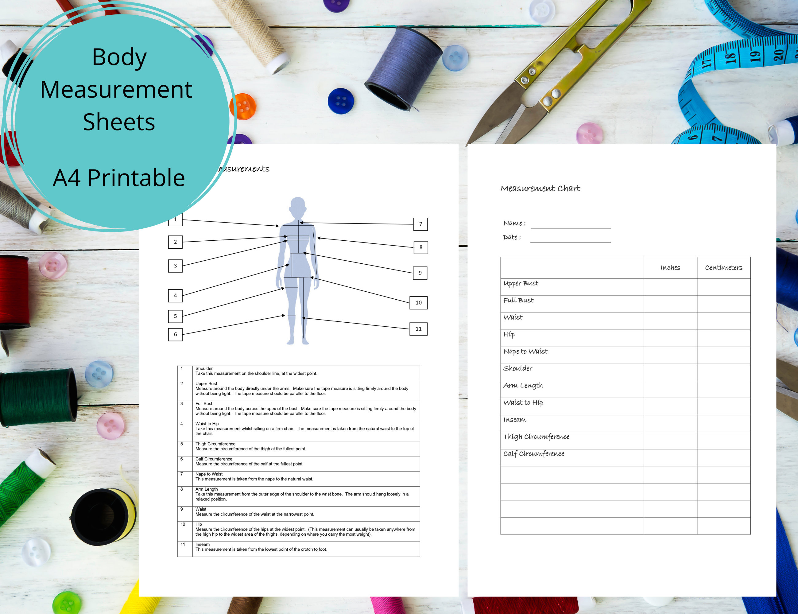 Body Measurement Chart, Measurement Sheet, Size Record - Etsy