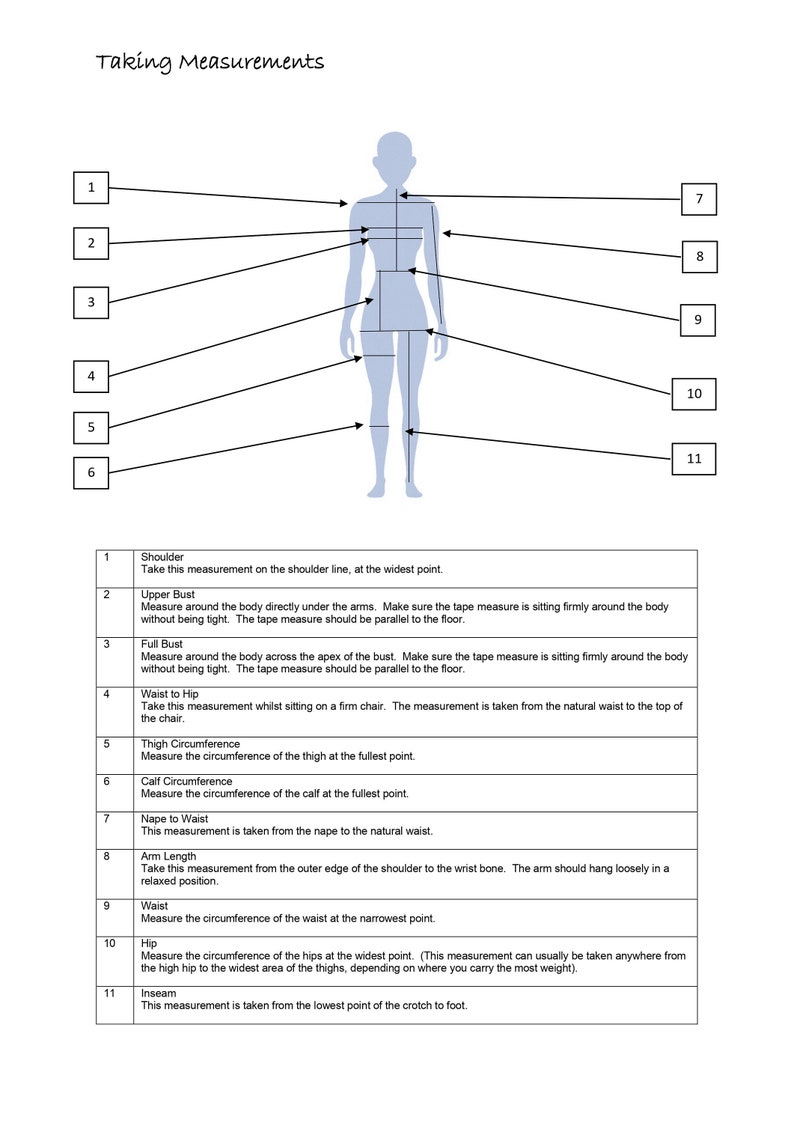 Body Measurement Chart, Measurement Sheet, Size Record - Etsy
