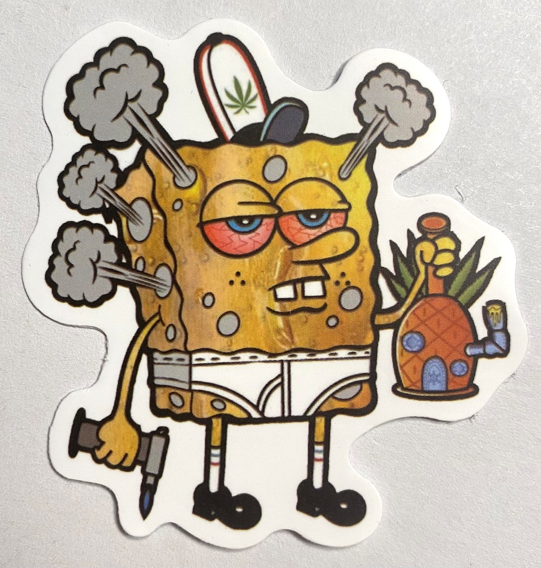 Sticker of Spongebob With a Bong - Etsy