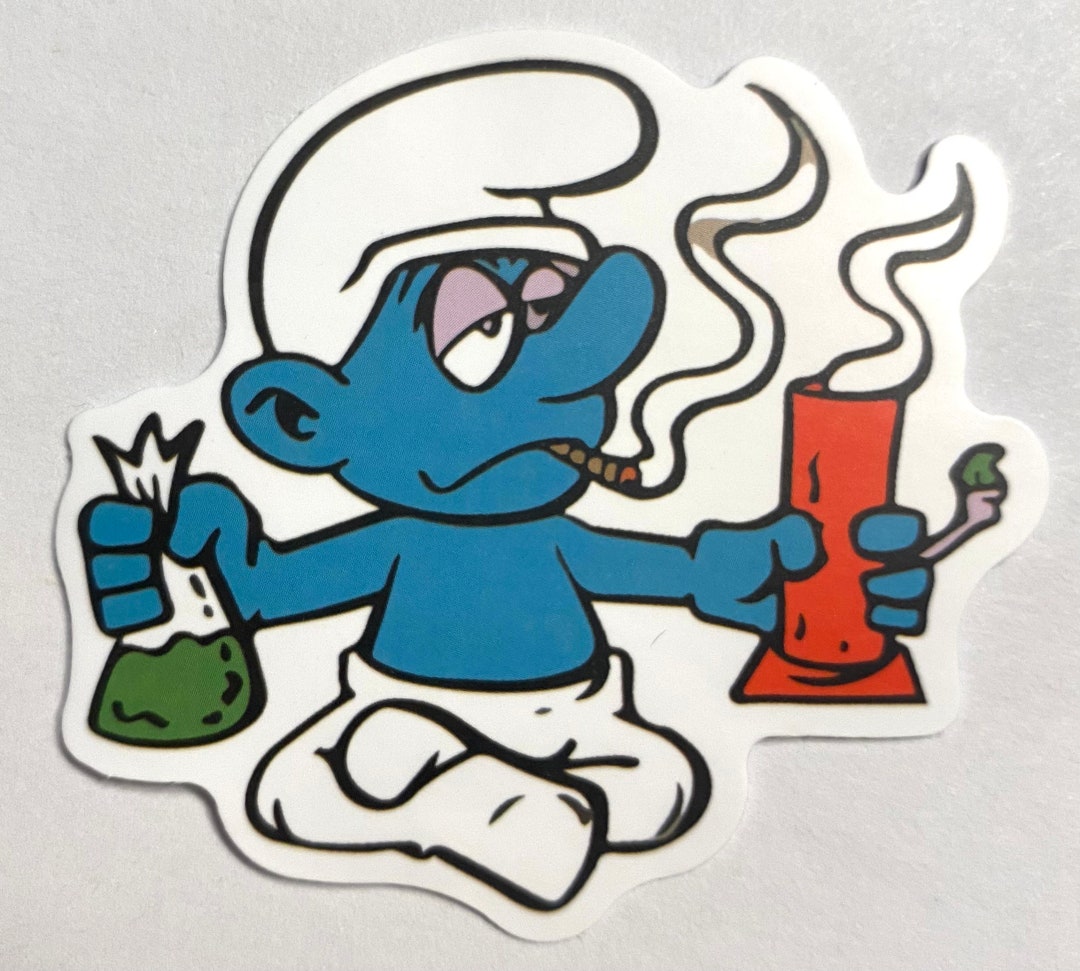 Sticker of Smurf Smoking a Bong - Etsy