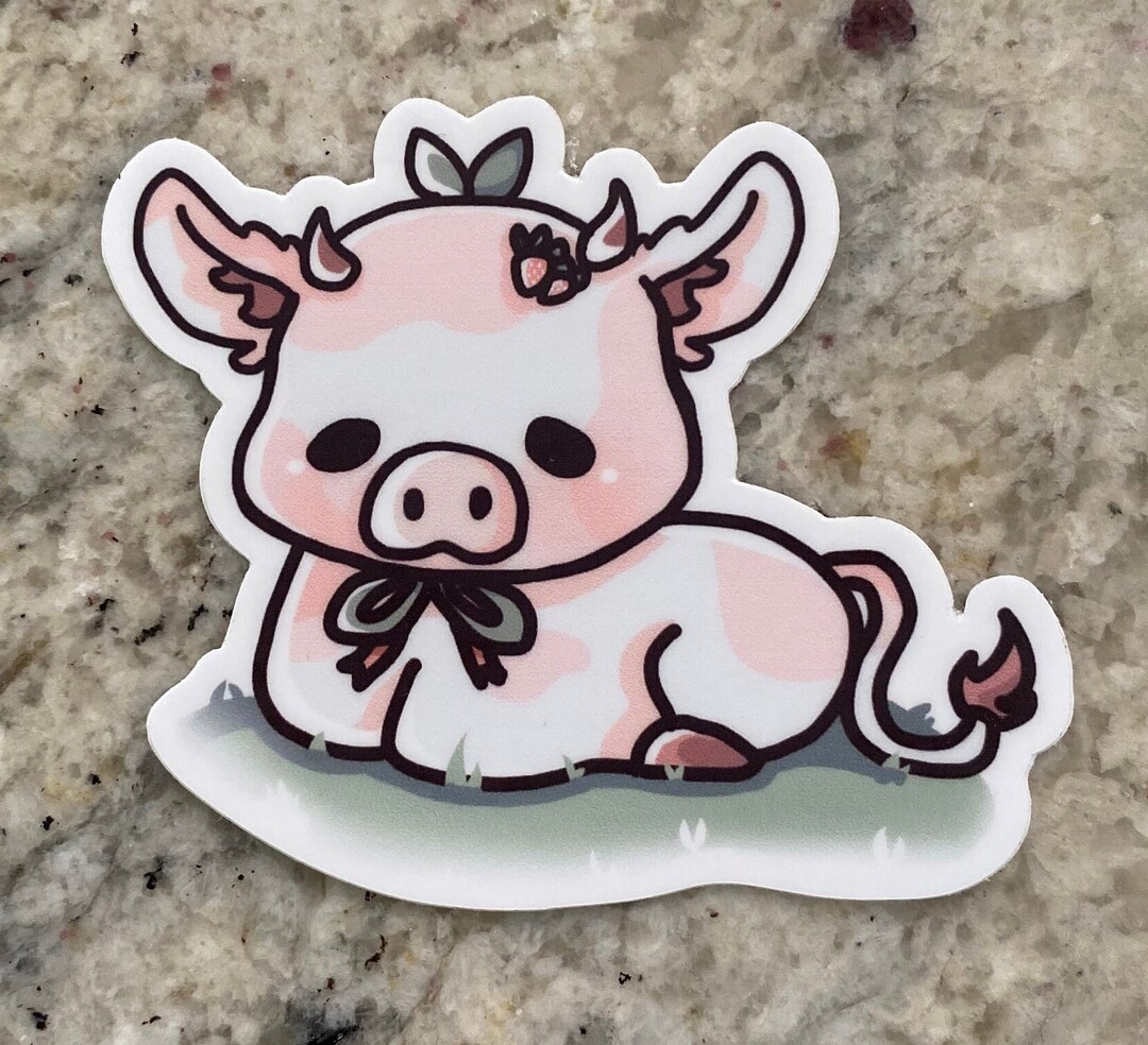 Kawaii Cow Vinyl Die Cut Sticker | "strawberry Milk" | Waterproof ...
