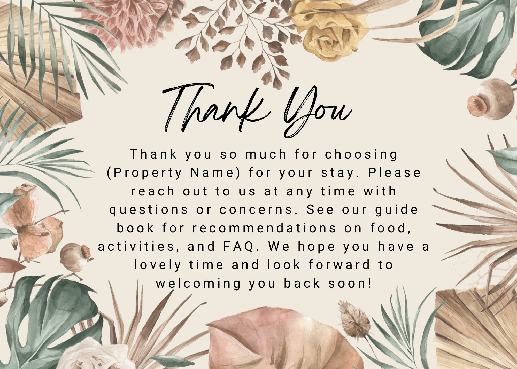 Custom Short Term Rental Thank You Note - Etsy