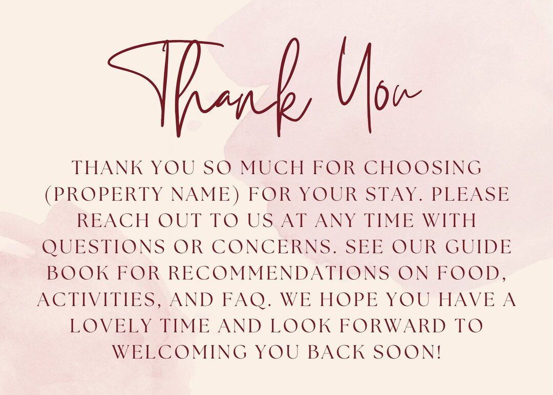 Custom Short Term Rental Thank You Note - Etsy