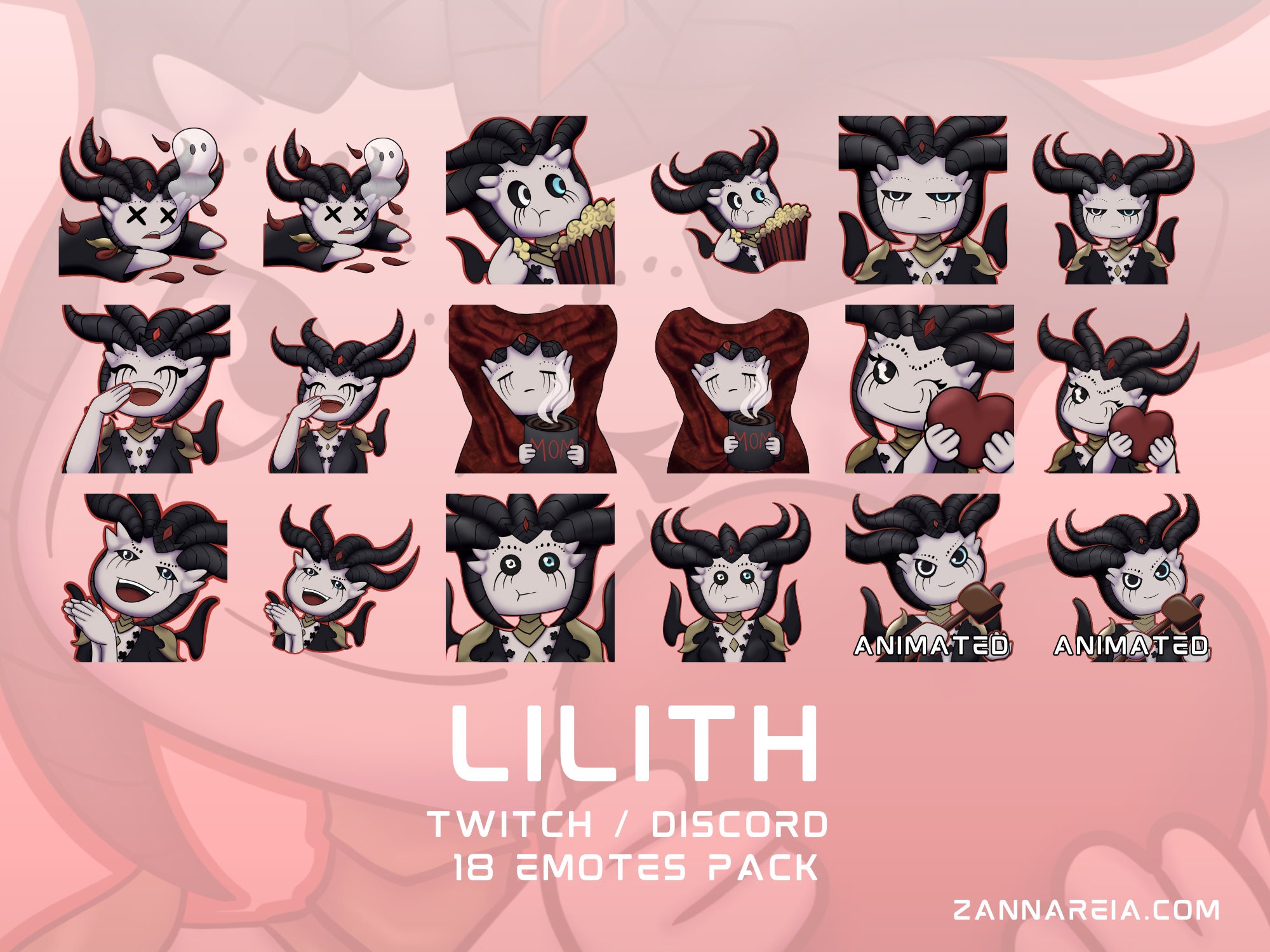 Lilith Diablo 4 18 Emote Pack 1 Animated 8 Static in 2 Versions Discord ...