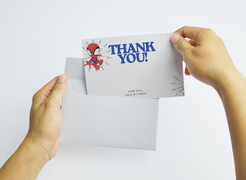 Spiderman Birthday Thank You Cards | Superhero Party, Editable Canva ...