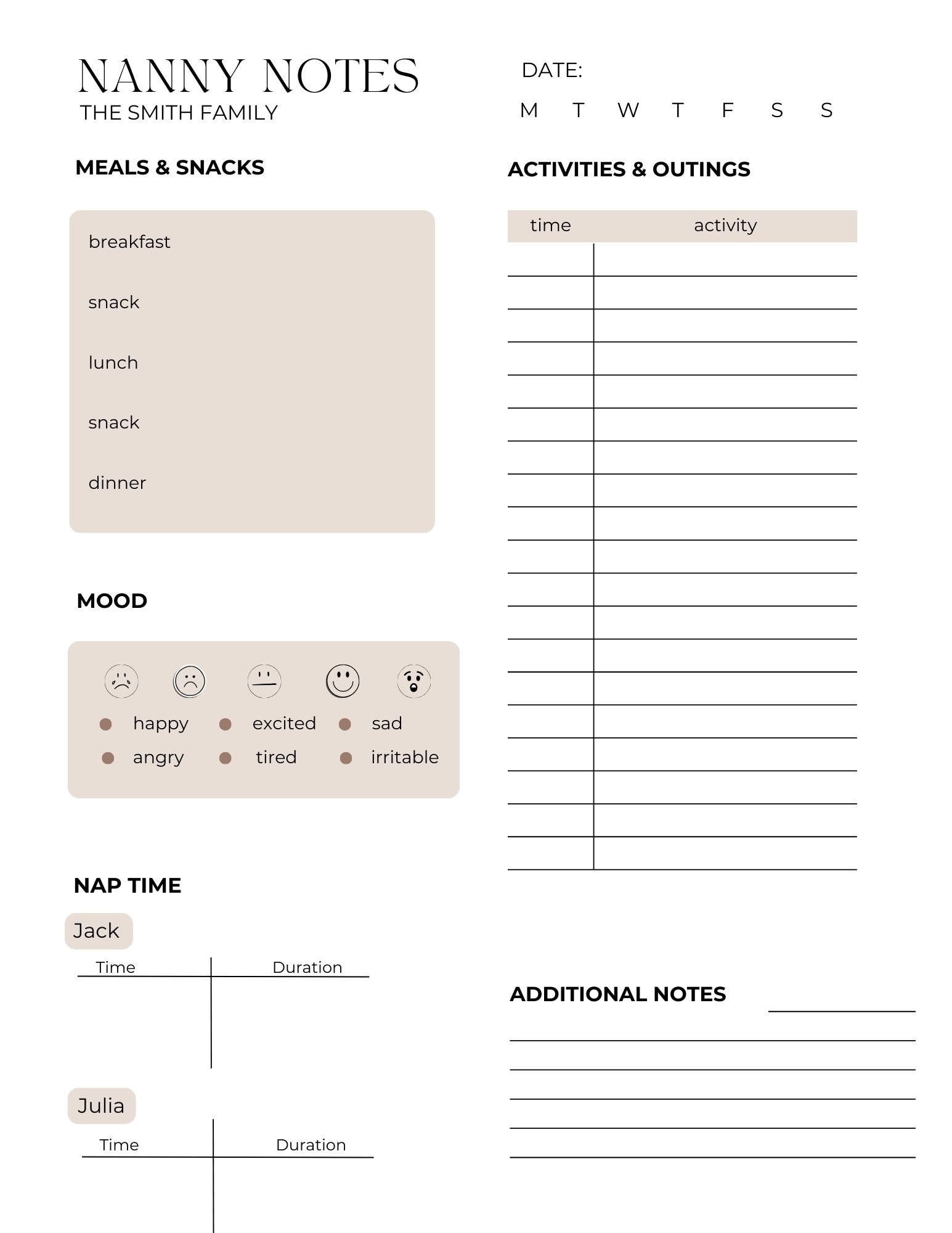 Nanny Notes/ Nanny Log - Etsy