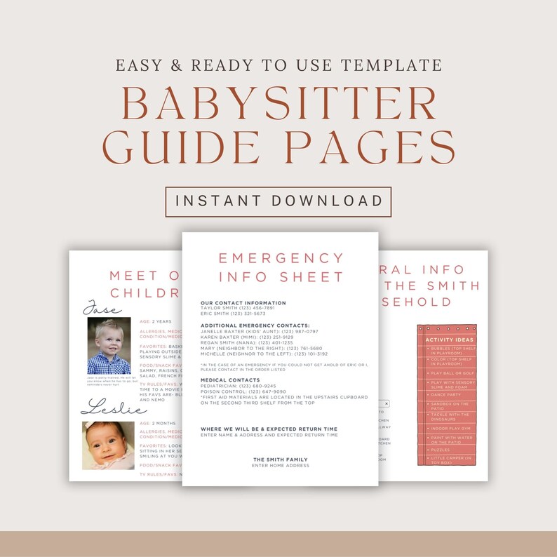 Editable Babysitter Guide - Etsy