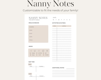 Nanny Notes/ Nanny Log/ Editable Template/ Daycare Report/ Childcare ...