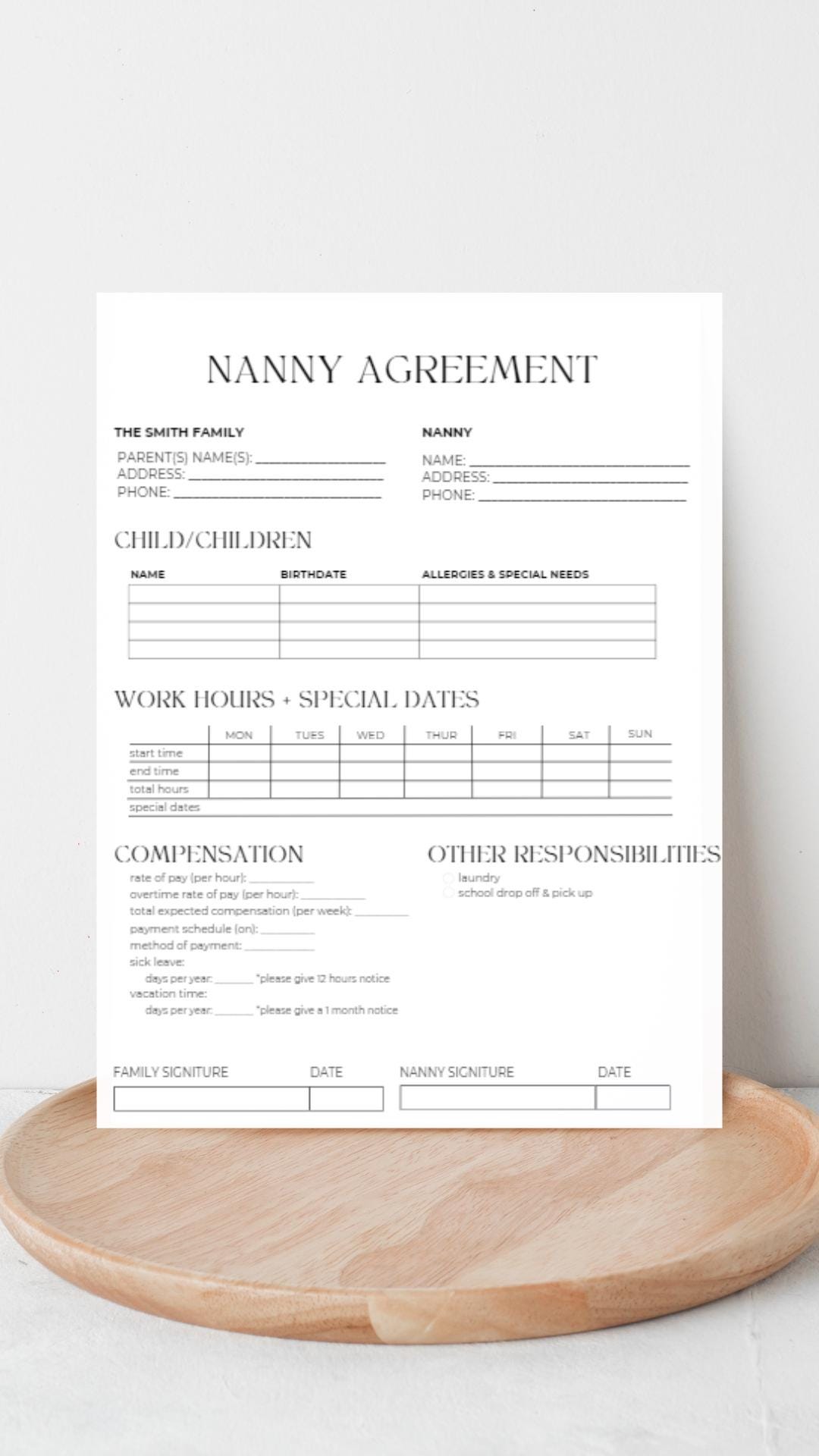 Editable Nanny Agreement Template: Canva Nanny Contract (digital ...