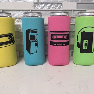 Min Set of 4 80s 90s Nostalgic Can Coolers, 80s Party, 90s Party, 80s ...
