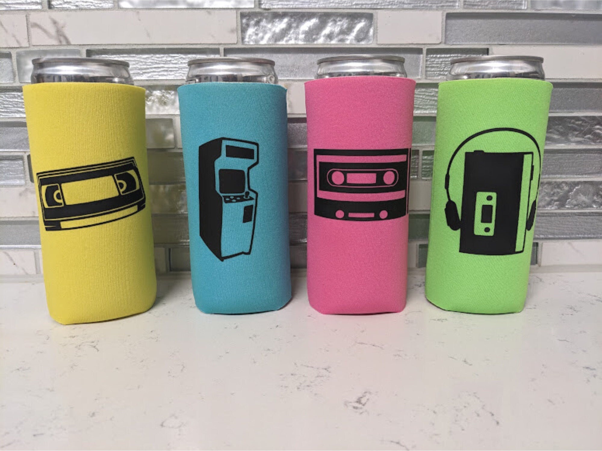 Min Set of 4 80s 90s Nostalgic Can Coolers, 80s Party, 90s Party, 80s ...