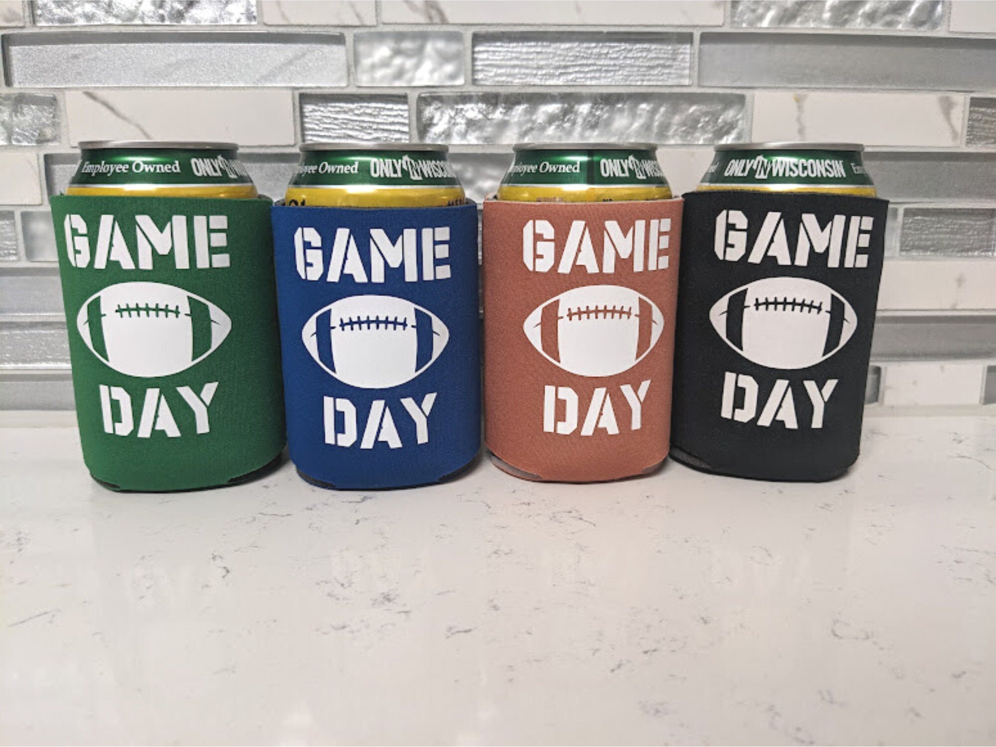 Min Set of 4 Game Day Can Coolers, Football Can Coolers, Football Game ...