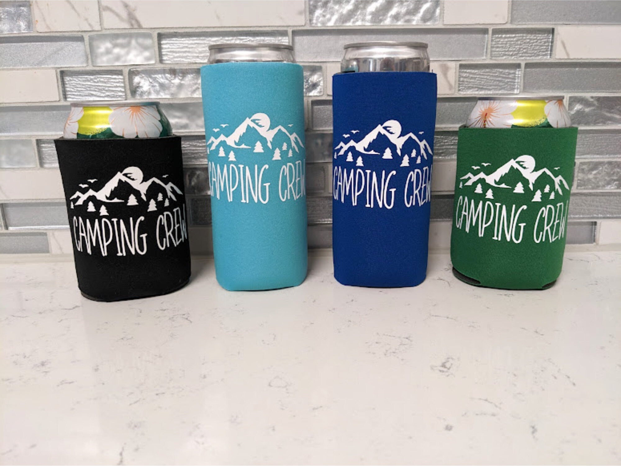 Min Set of 4 Camping Crew Can Cooler, Personalized Camping Can Cooler ...