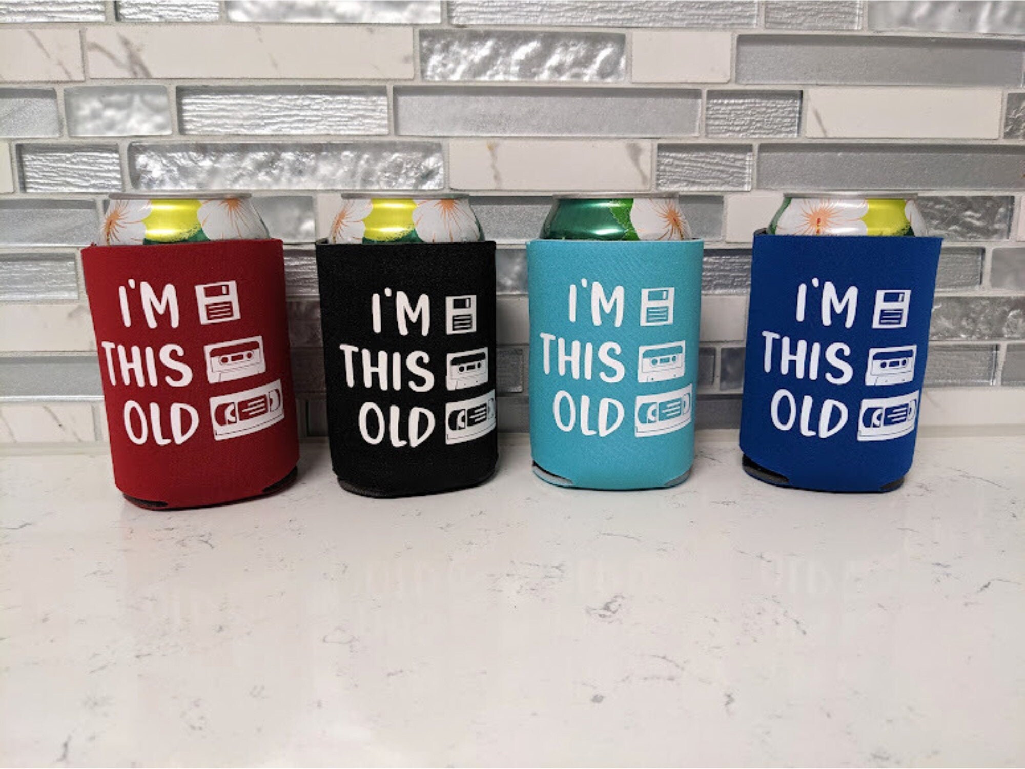 Min Set of 4 Funny 80s 90s Can Coolers, I'm This Old, Birthday Can ...