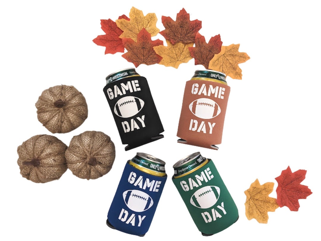 Min Set of 4 Game Day Can Coolers, Football Can Coolers, Football Game ...