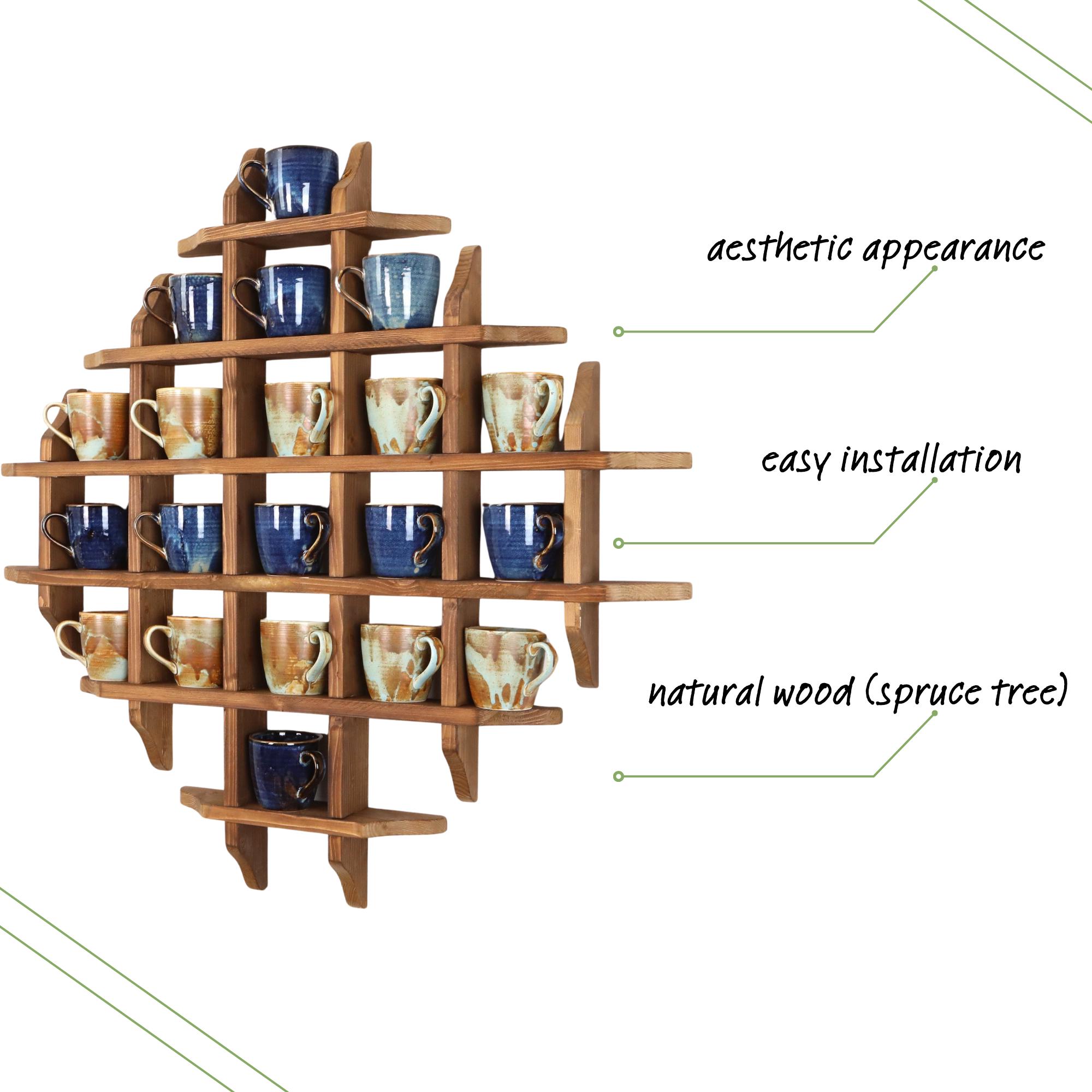 Rustic Wood Coffee Mug Rack With Shelf: Wall Mounted Display - Etsy