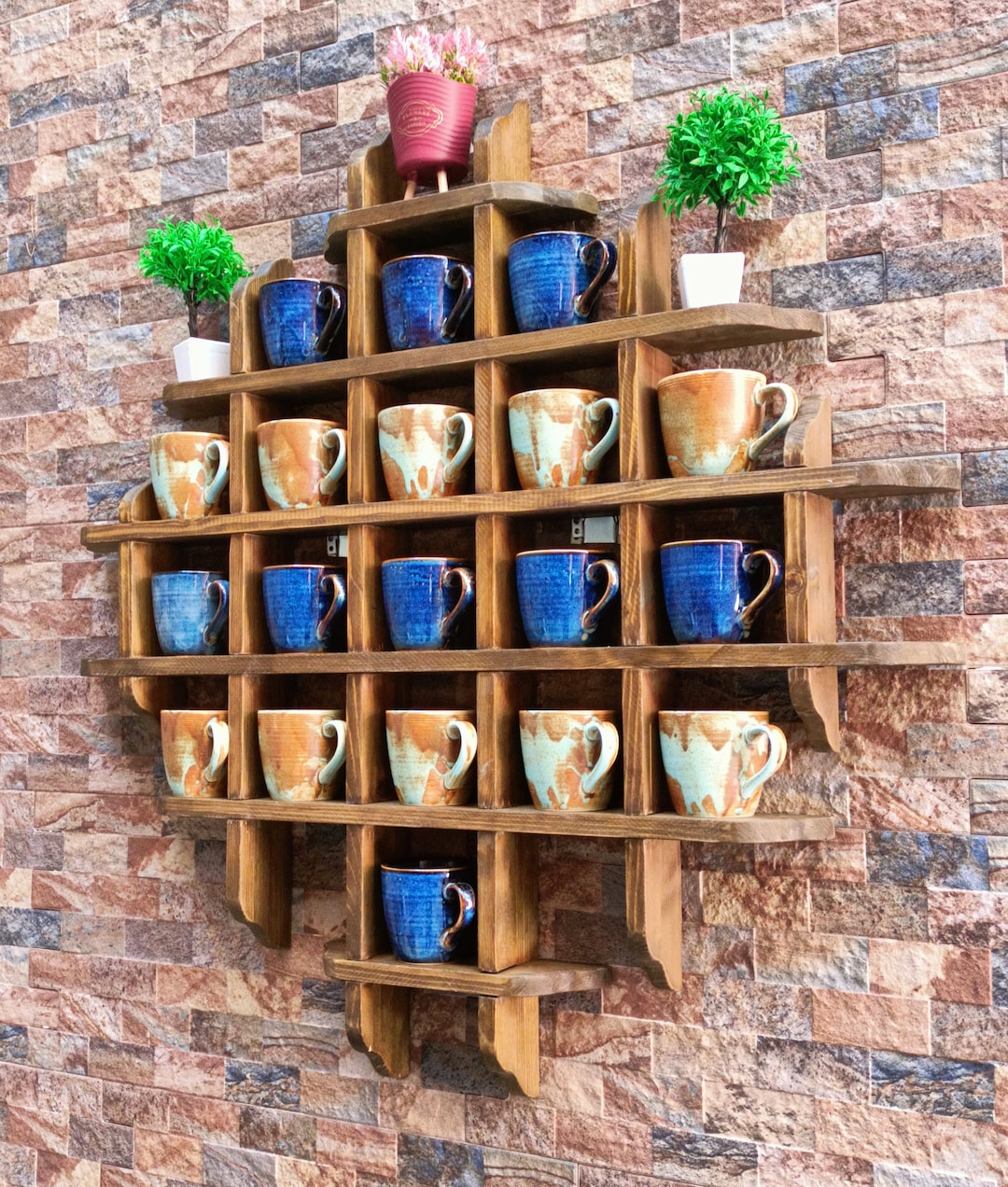 Rustic Wood Coffee Mug Rack: Wall Mounted Tea Cup Display Shelf - Etsy